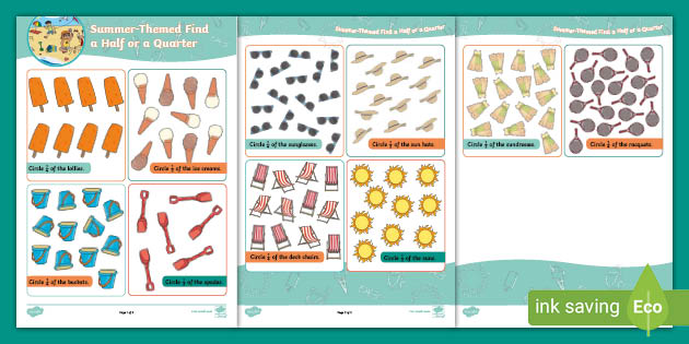 Summer Themed Half or a Quarter Activity - Resource for Kids