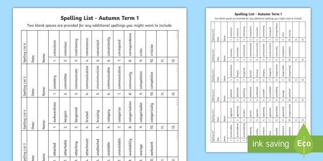Home Educators Spelling Lists Year 5 Autumn 1 (teacher made)