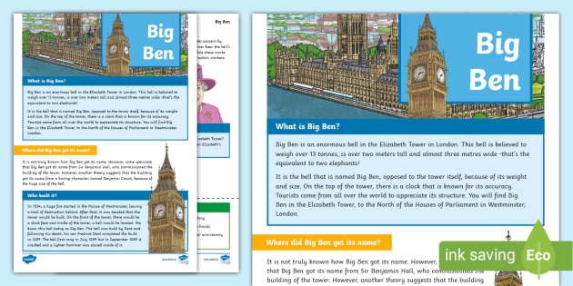 Reading Comprehension Week 6 Big Ben 3rd/4th Class