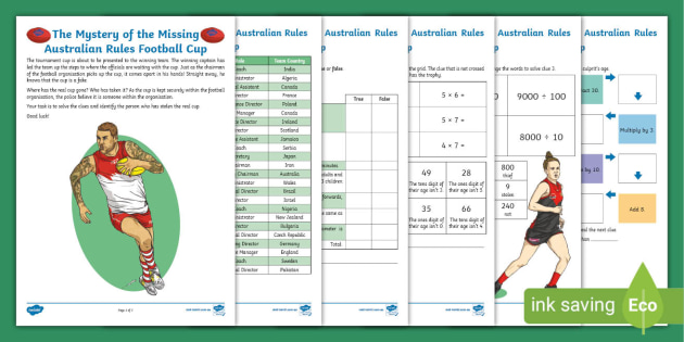 The Mystery of the Missing AFL Cup Maths Game (teacher made)
