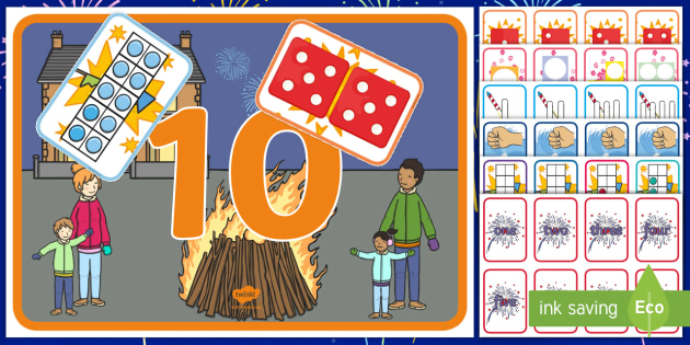 Bonfire Night Representing Numbers to 10 Sorting Activity