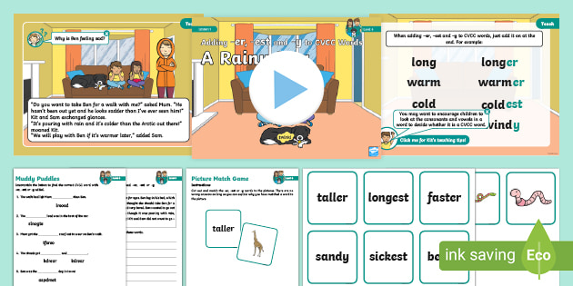 Adding -er, -est and -y to CVCC Words Lesson Pack - Level 6 Week 21 ...
