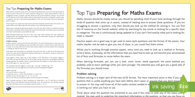 Preparing for Your Maths Exams Top Tips Pack (teacher made)