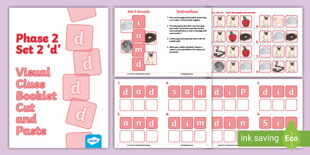 Phase 2, Set 2 'd' Visual Cues Word Cut and Paste Booklet