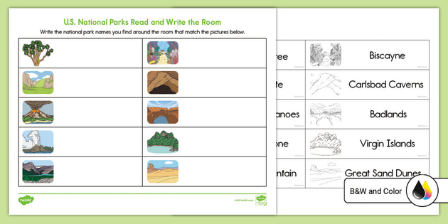 U.S. National Parks Read and Write the Room Activity