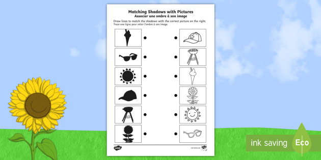 Summer Shadow Matching Worksheet / Worksheet English/French - Summer Shadow