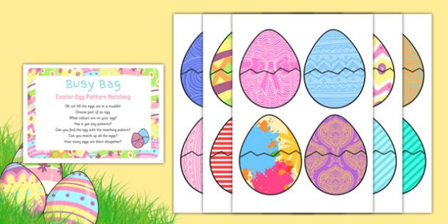Easter Egg Pattern Matching Busy Bag Prompt Card and Resource Pack