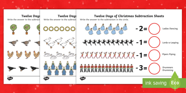 FREE! - Twelve Days of Christmas Subtraction Worksheets