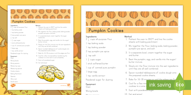 Fall Pumpkin Cookies Recipe (teacher made)