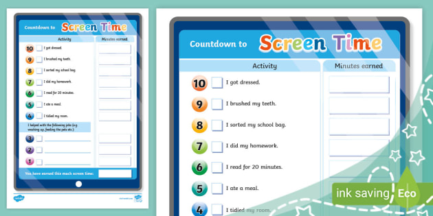 Countdown to Screen Time (teacher made)