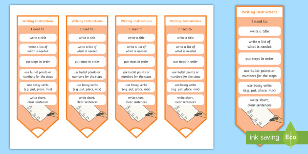 First Level Writing Instructions Bookmarks