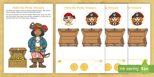 Halving Pirate Treasure Worksheets