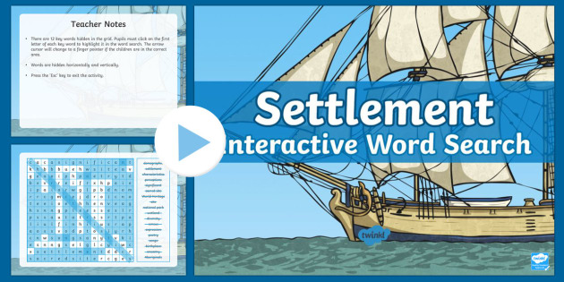 Settlement Interactive Word Search
