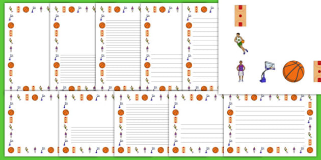 Blank and Lined Journal Writing Pages - Basketball Border
