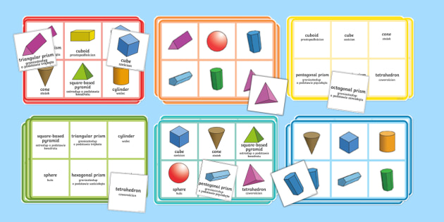 3D Shape Properties Bingo English/Polish (teacher made)