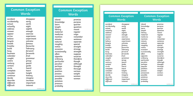 Editable Common Exception Words Year 3 And 4 Bookmark