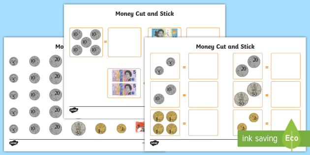 Money: Note and Coin Activity | Cut and Stick | AUS | Twinkl