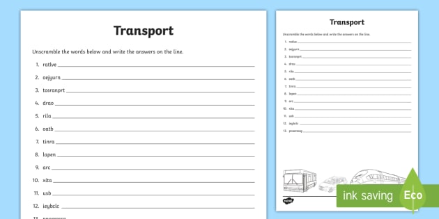 Transport Word Unscramble (teacher made)