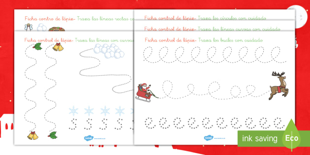 Fichas de motricidad fina.. trazo: La Navidad