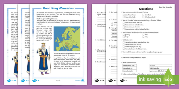 KS2 Good King Wenceslas Differentiated Reading Comprehension Activity