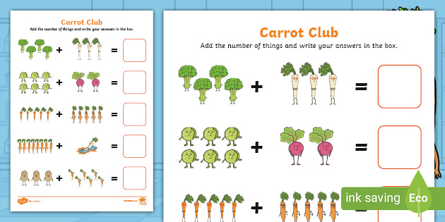 Carrot Club Addition to 10 Worksheet (teacher made)