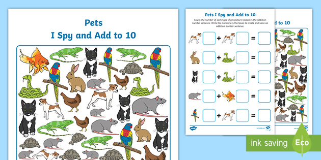 👉 Pets I Spy and Add to 10 (teacher made)