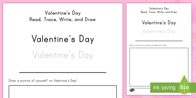 Valentine's Day Read, Trace, Write and Draw Worksheet / Activity