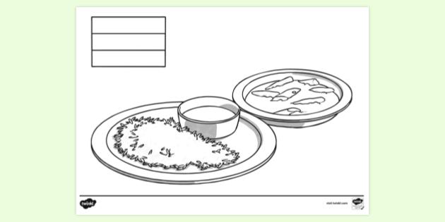 Indian School Dinner Colouring | Colouring Sheet