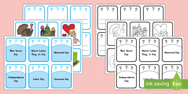 United States Holidays and Events Matching Cards