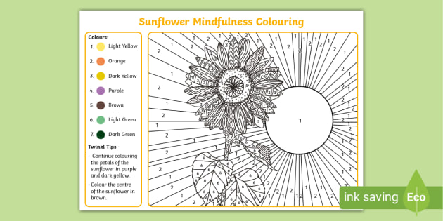 FREE! - Sunflower Mindfulness Colour by Number