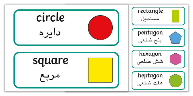 2D Shape Word Cards in Farsi | EAL Dual Language Resources