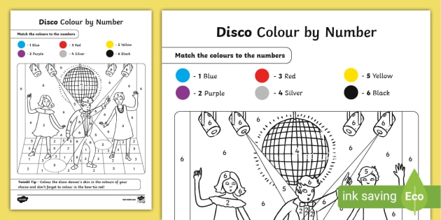 FREE! - Disco Colour by Number Worksheet (teacher made)