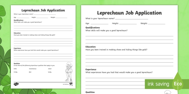 Leprechaun Job Application Writing Activity (Teacher-Made)
