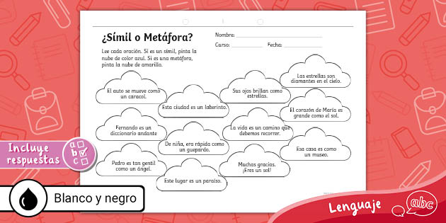 Hojas De Trabajo De Símiles Y Metáforas Para Cuarto Grado 50+