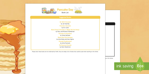 Pancake Day Book List (teacher made)
