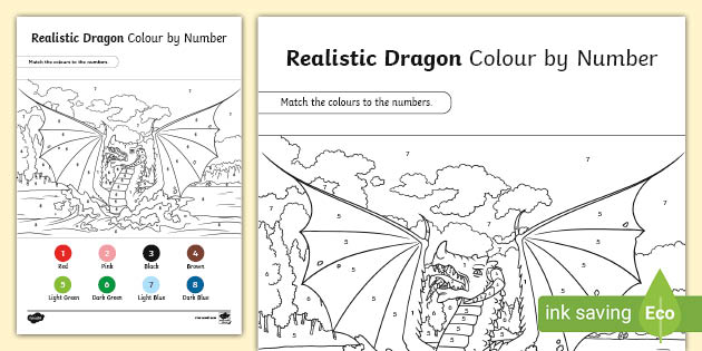 FREE! - Realistic Dragon Colour by Number Worksheet