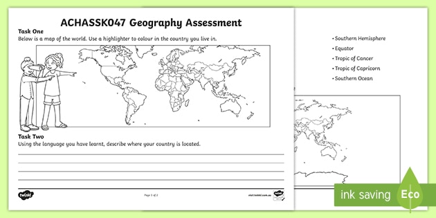 ACHASSK047 Geography Assessment Sheet (teacher made)