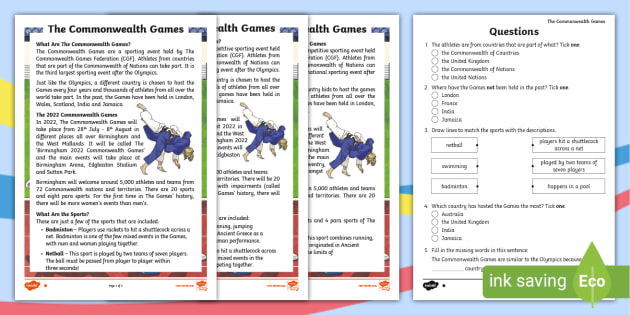 The Commonwealth Games Differentiated Reading Comprehension Activity