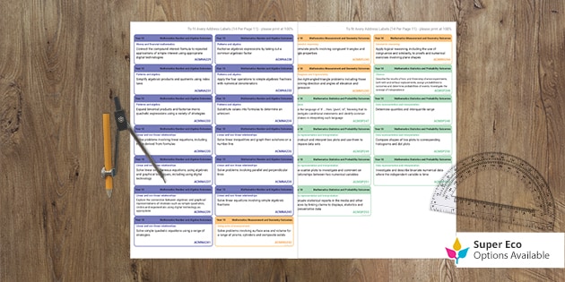 Year 10 Maths Outcome Stickers for Assessment for Learning