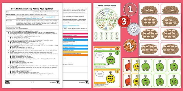 EYFS Maths: Pigs in the Pen Number Recognition to 10 Group Activity Adult