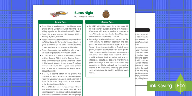 Burns Night Fact Sheet for Adults
