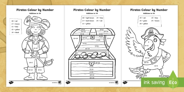 Pirate Addition to 30 Color by Numbers (Teacher-Made)