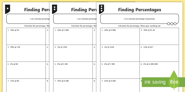 Finding Percentages Differentiated Worksheet / Worksheets