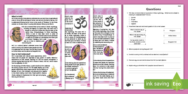UKS2 Holi Differentiated Reading Comprehension Activity