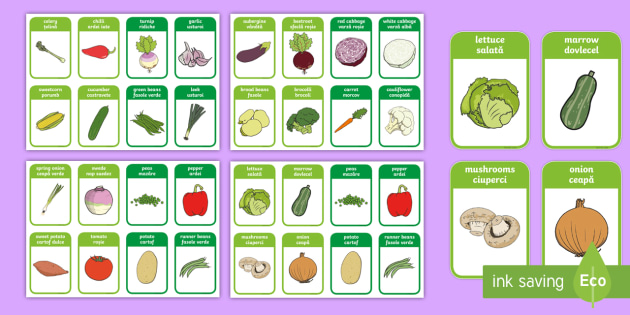 Vegetable Flashcards English/Romanian (teacher made)