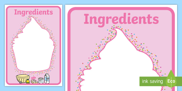 👉 Ingredients Cupcake Themed Editable Notes