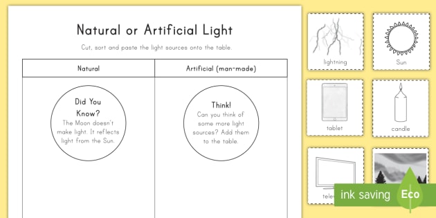Natural or Artificial Light Worksheet / Activity Sheet