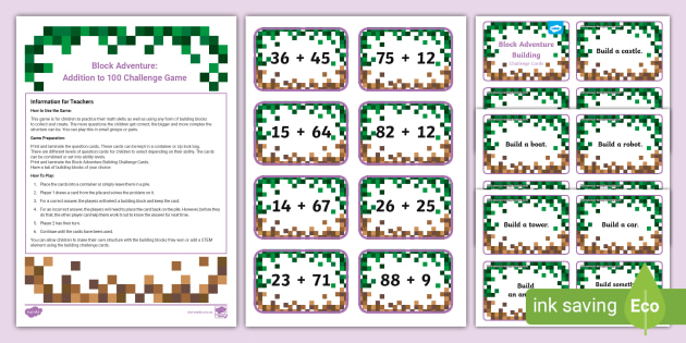 Block Adventure: Addition to 100 Challenge Game