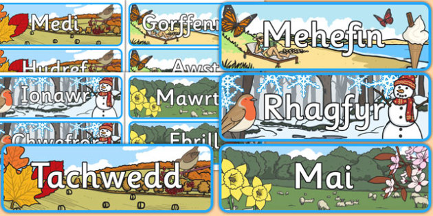 Learn Welsh Months and Seasons Poster Pack | Twinkl Resource