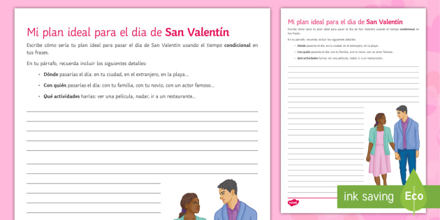 My ideal plan for Valentine's Day Writing Worksheet / Worksheet Spanish